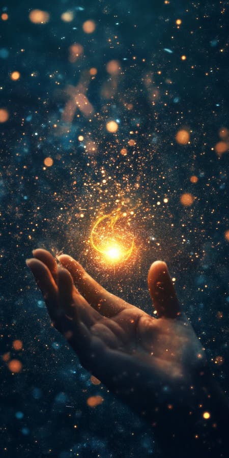 Hand Holding a Magical Spark of Light Stock Illustration - Illustration ...