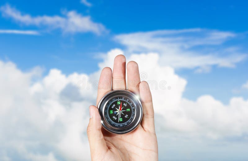 Hand Holding a Magnetic Compass Over a Landscape View Stock Image ...