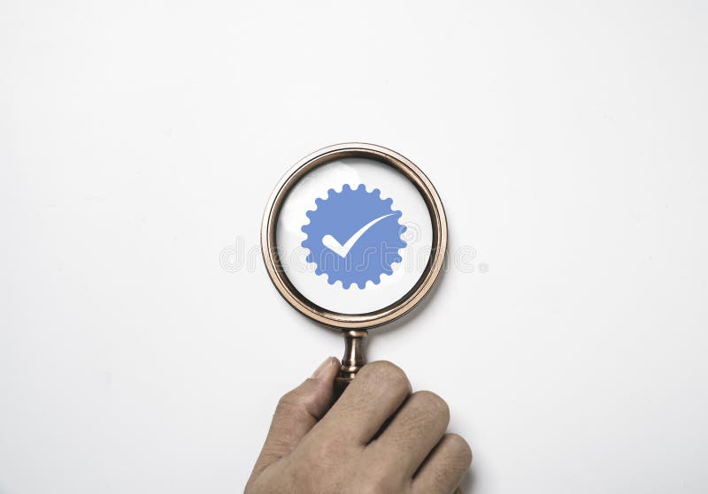 White Correct Sign or Tick Mark Linkage with Document Icon on Wooden ...