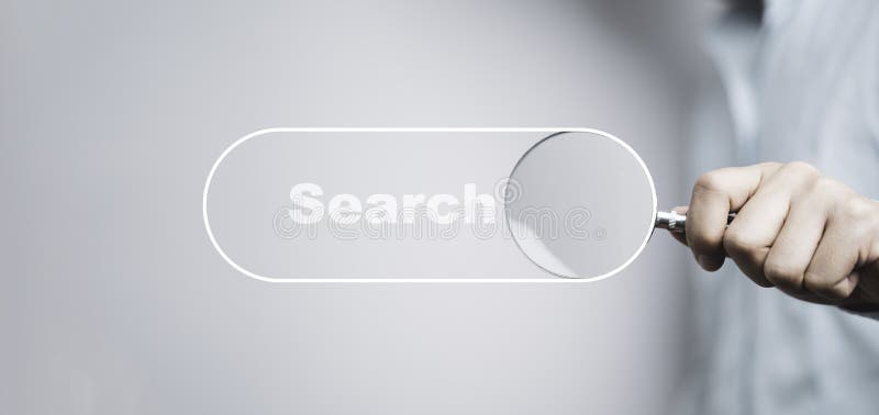 Hand Holding Magnifier Glass with Search Bar Icon for Search Engine ...