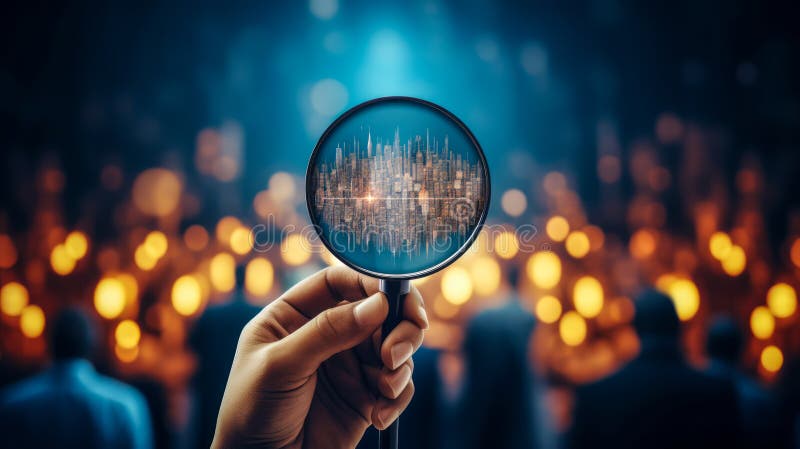 Hand Holding Magnifier Over Human Icon Customer Relation Management ...