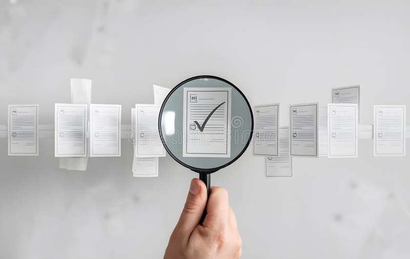 Hand Holding Magnifying Glass Examining Important Documents Approved ...