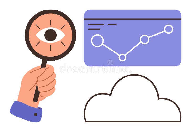 Data Analysis and Cloud Technology Concept with Magnifying Glass and Graph Stock Vector ...