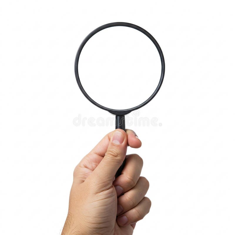 Hand Holding a Magnifying Glass Isolated on a White Background Stock ...