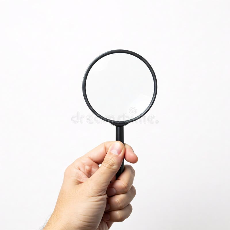 Hand Holding a Magnifying Glass Isolated on a White Background Stock ...