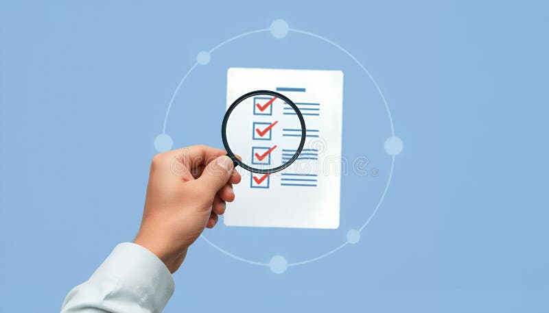 Checklist Document Review with Magnifying Glass Stock Image - Image of ...