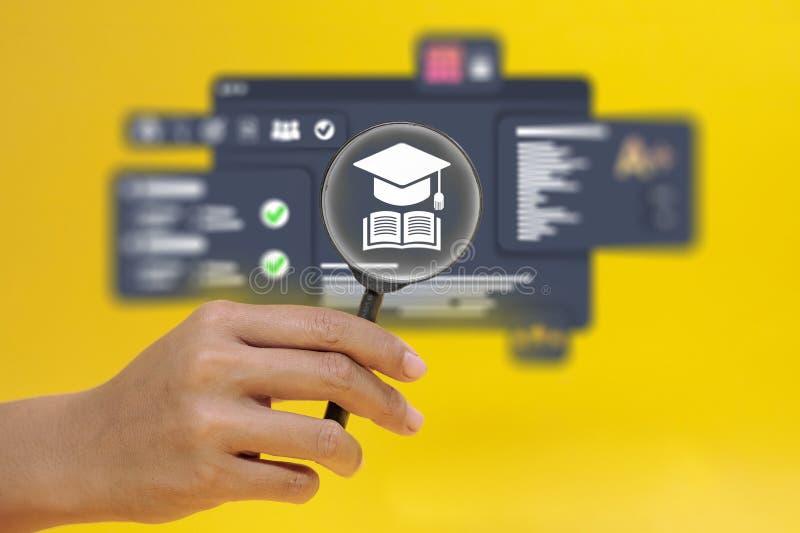 A Hand Holding a Magnifying Glass Over a Computer Screen with a ...