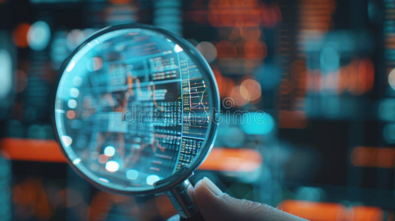Hand Holding Magnifying Glass Over Digital Interface Stock Photo ...