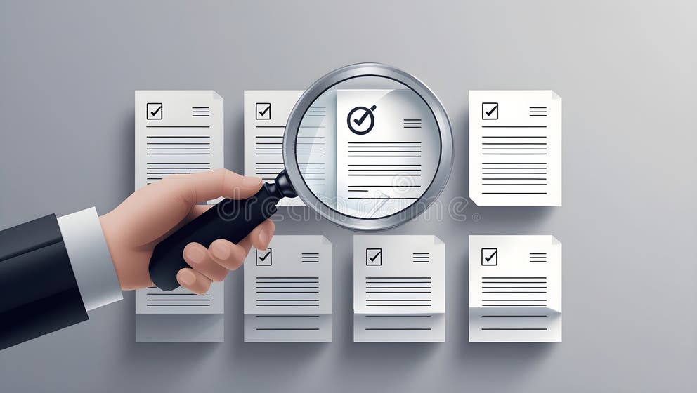 Document Search with Magnifying Glass and Checkmark Stock Illustration ...