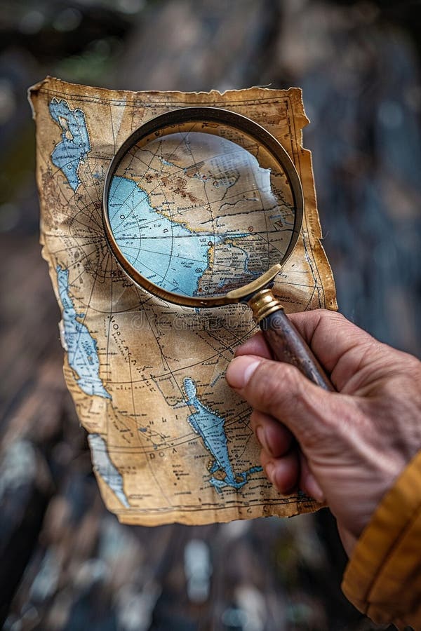 Hand Holding a Magnifying Glass Over a Map Stock Illustration ...