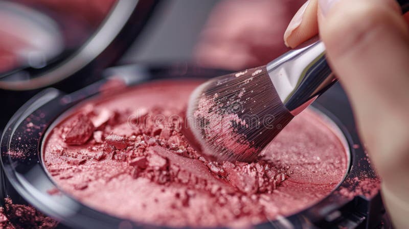 Application of a Blush Powder Using a Brush during a Beauty Routine in ...