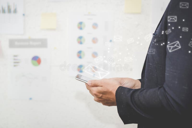 Hand Holding Man Check and Sending Message with Email in a Phone Stock ...