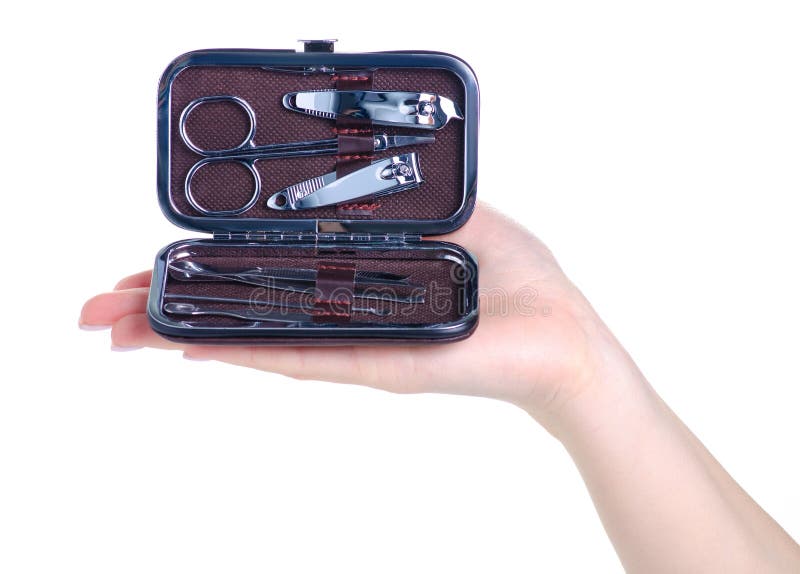 Hand Holding Manicure Set in a Case Stock Image - Image of fashion ...