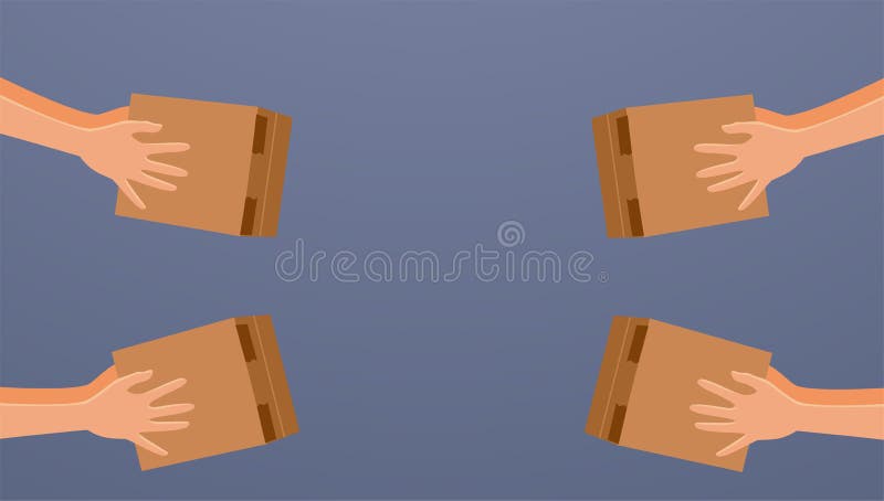Hand Holding Many Parcels Boxes Vector Cartoon Illustration Stock ...