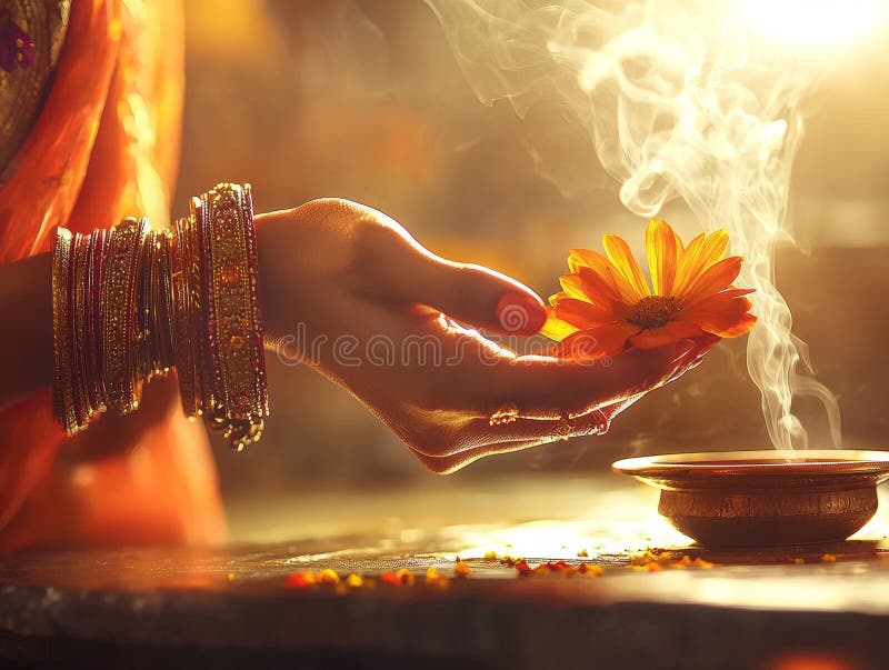 The Hand Holding Marigold Flowers during a Ritual in Pitru Paksha ...