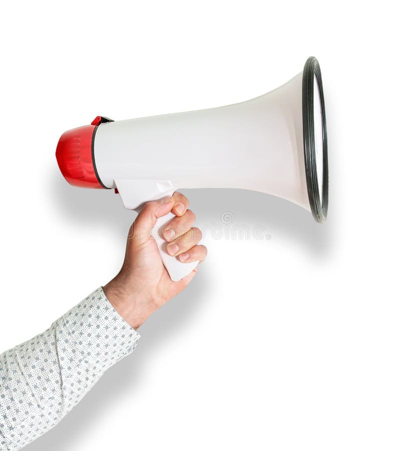 Hand Holding Megaphone or Bullhorn with Shadow Isolated on White Stock ...