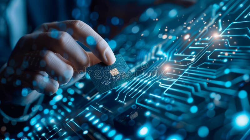 Hand Holding Microchip Over Circuit Board Stock Illustration ...