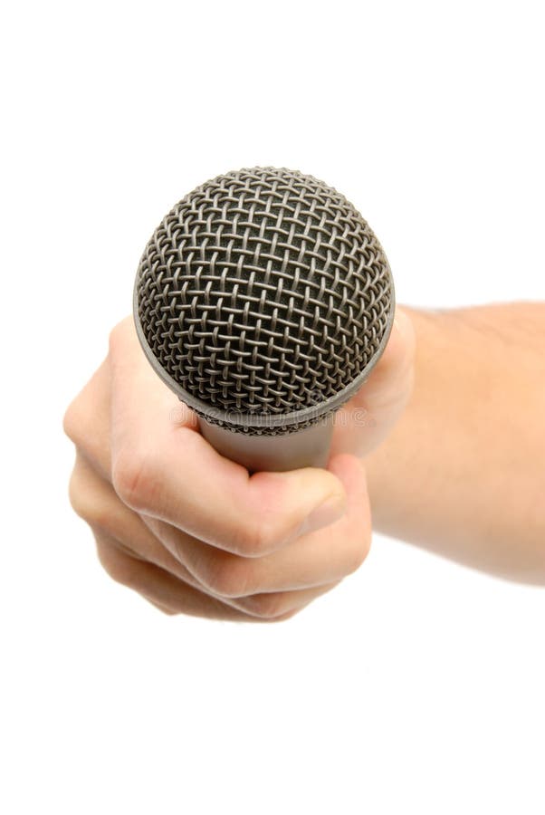 Hand and Arm Holding Microphone Isolated on White Stock Photo - Image ...