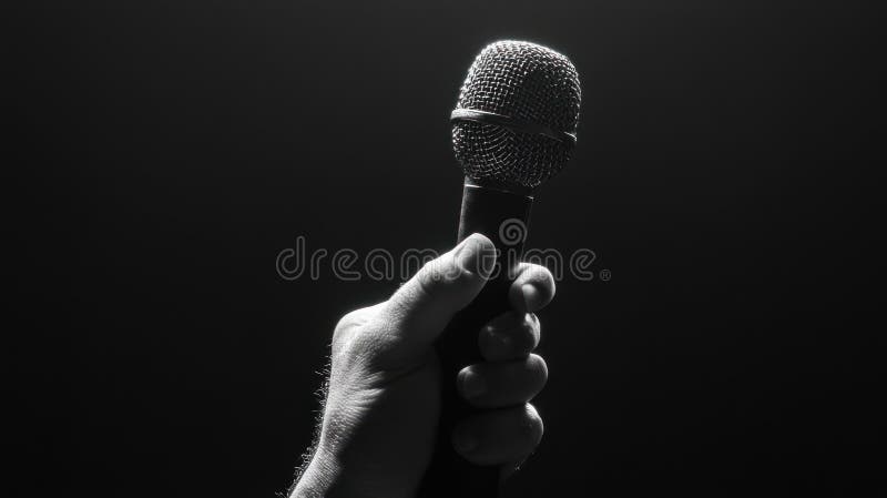 A Hand Holding a Microphone in Black and White Stock Image - Image of ...