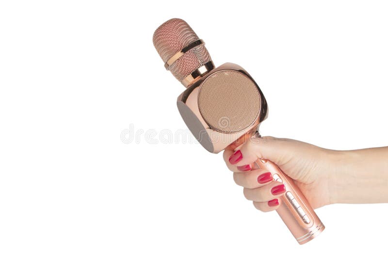 Hand Holding Microphone for Interview. Isolated on White Stock Image ...