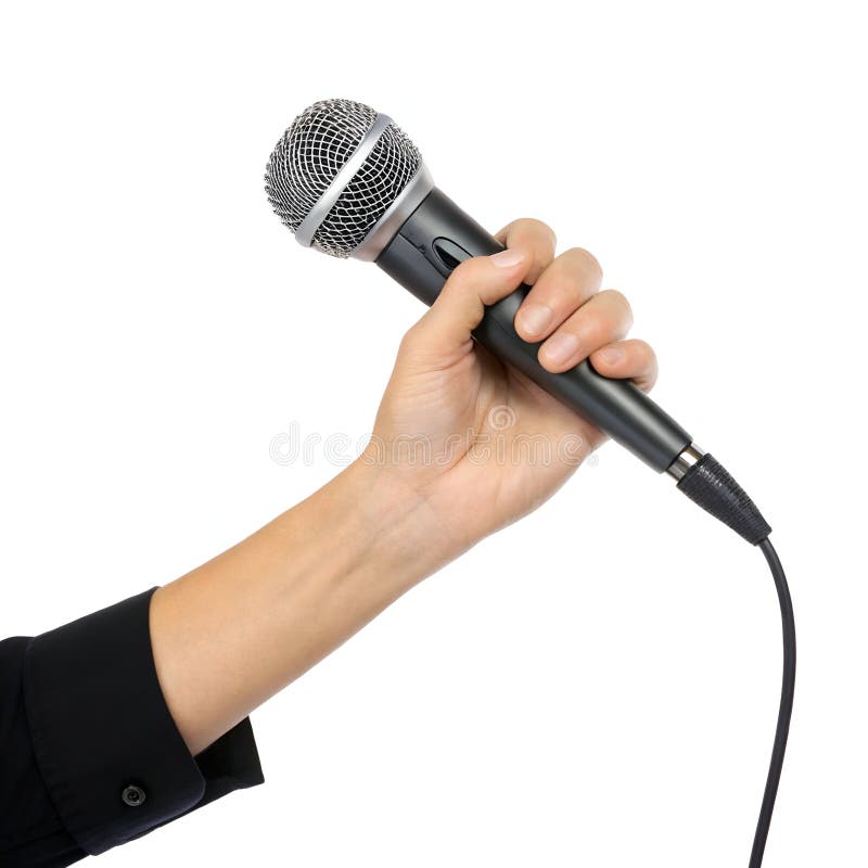 Hand Holding a Microphone Isolated on White Background Stock ...