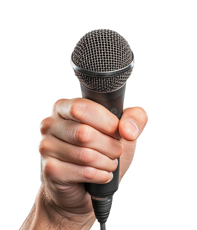 A Hand, Holding a Microphone, Points Towards a Camera, Isolated on a ...