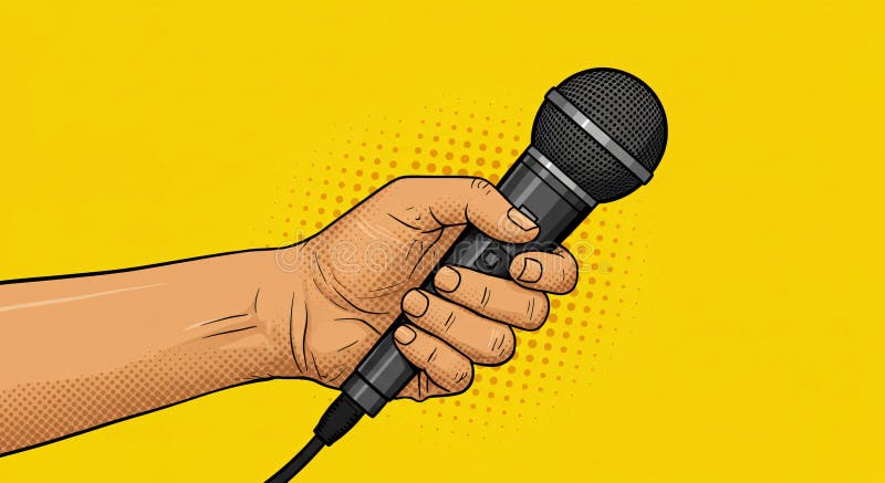Hand Holding Microphone Pop Art Style Vector Illustration for Karaoke ...