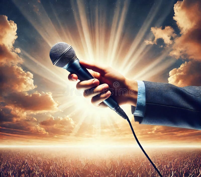 Hand Holding a Microphone on Stage Outdoors Stock Illustration ...