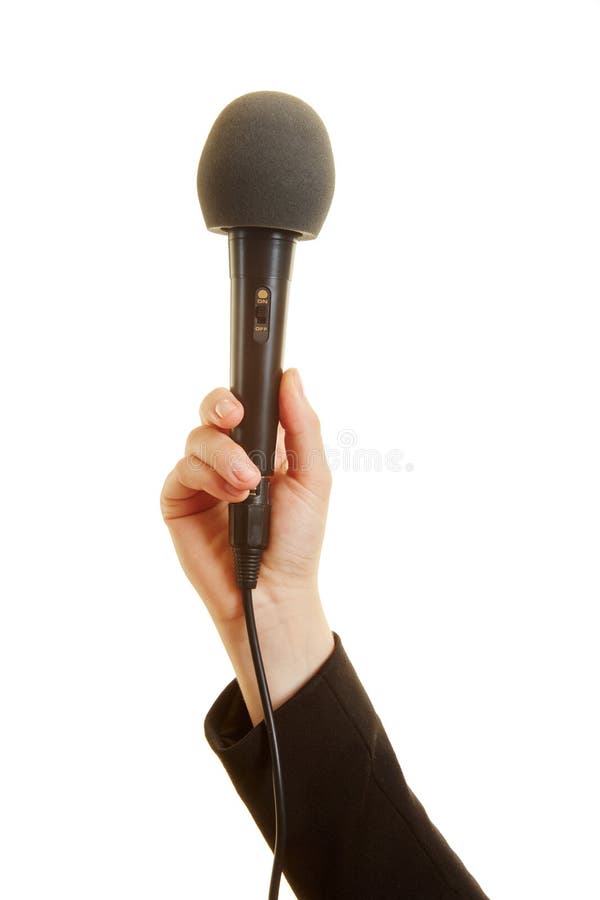Hand of a Reporter Holding a Microphone Stock Photo - Image of ...