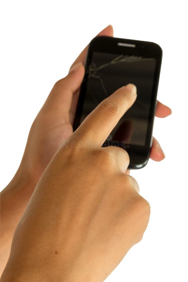 Hand Holding A Mobile With Broken Screen. Stock Image - Image of glossy ...