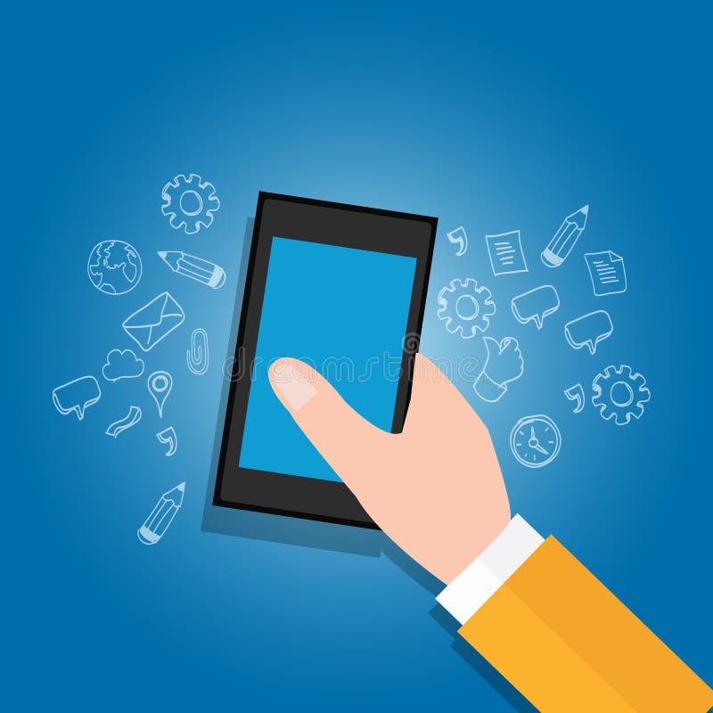 Hand Holding Mobile Devices Get Access To Open Knowledge Icon Stock ...