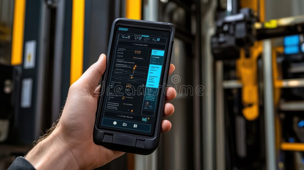 A Hand Holding a Mobile IoT Device that Interfaces with Factory ...