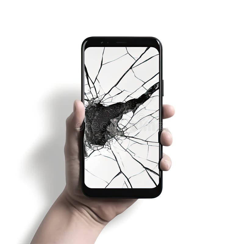 Hand Holding a Mobile Phone with a Broken Screen. Stock Illustration ...