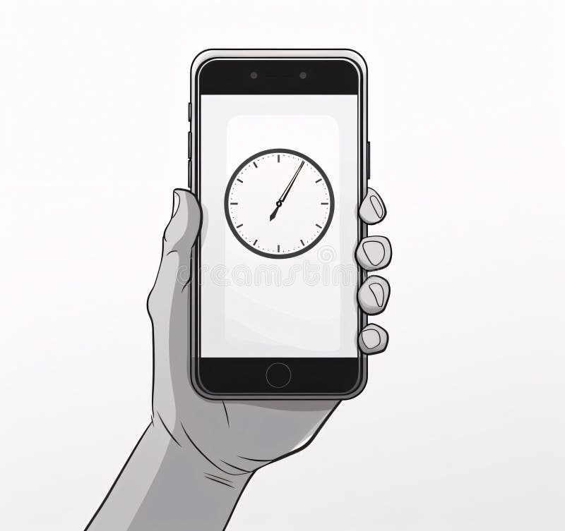 Hand Holding a Mobile Phone with the Clock on the Screen, Vector ...