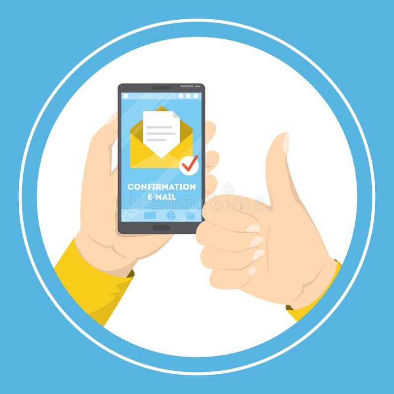 Hand Holding Mobile Phone with a Confirmation E-mail Stock Vector ...