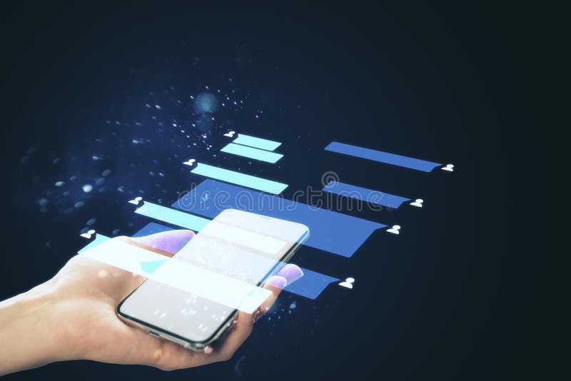 Hand Holding Mobile Phone with Coworking Remote Work Interface Stock ...