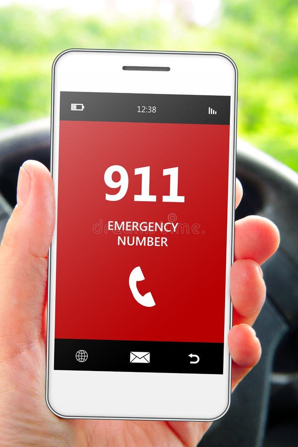 Hand Holding Mobile Phone 911 Emergency Number in Car Stock Photo ...