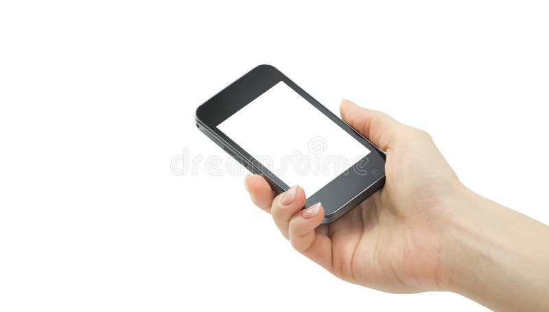 Hand holding mobile phone stock photo. Image of advertise - 260657144