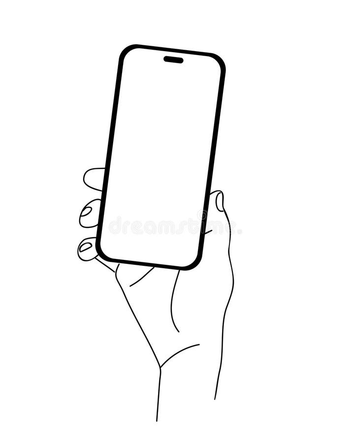 Hand Holding Mobile Phone Line Art Vector Isolated Stock Vector