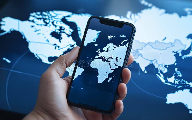 Hand Holding Mobile Phone with Map App, Navigation and Tourism Concept ...