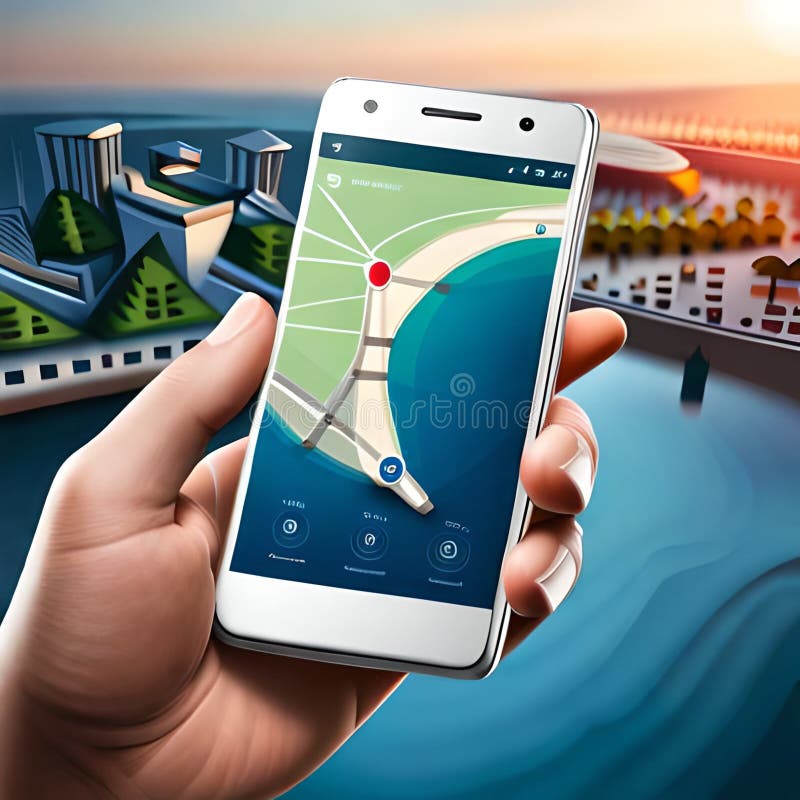 Hand Holding Mobile Phone with Maps Stock Illustration - Illustration ...