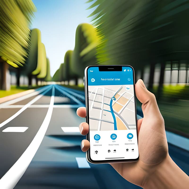 Hand Holding Mobile Phone with Maps Stock Illustration - Illustration ...