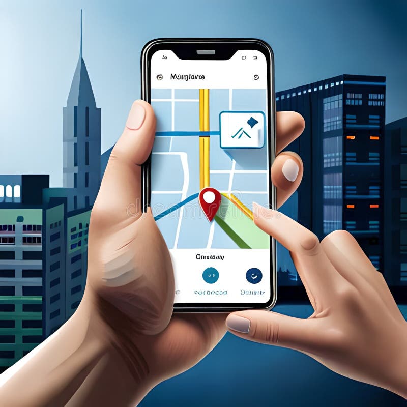 Hand Holding Mobile Phone with Maps Stock Illustration - Illustration ...