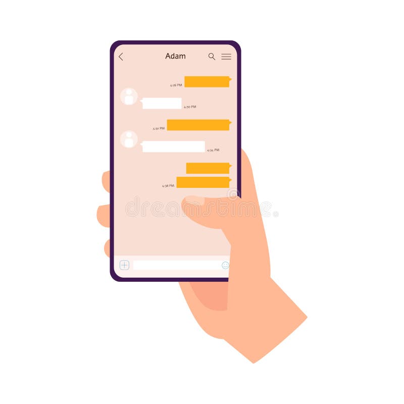 Hand Holding Mobile Phone with Messenger App Interface Stock Vector ...