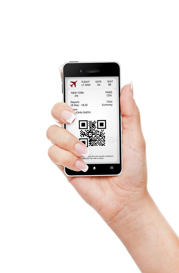 Hand Holding Mobile Phone Boarding Pass Isolated Over White Stock ...
