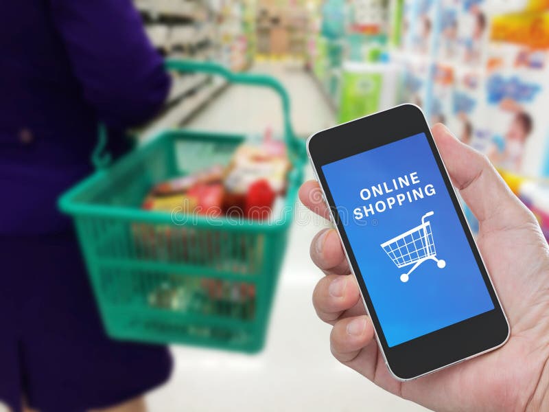 Hand Holding Mobile Phone with Online Shopping Stock Image - Image of ...