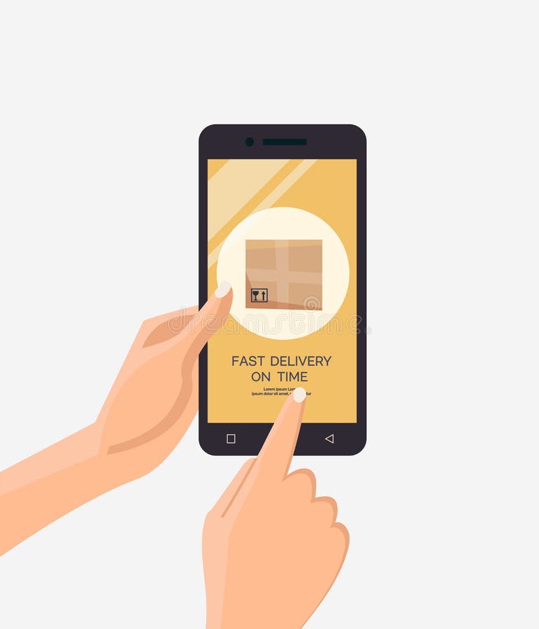 Hand Holding Mobile Phone. Order and Fast Delivery on Time System ...