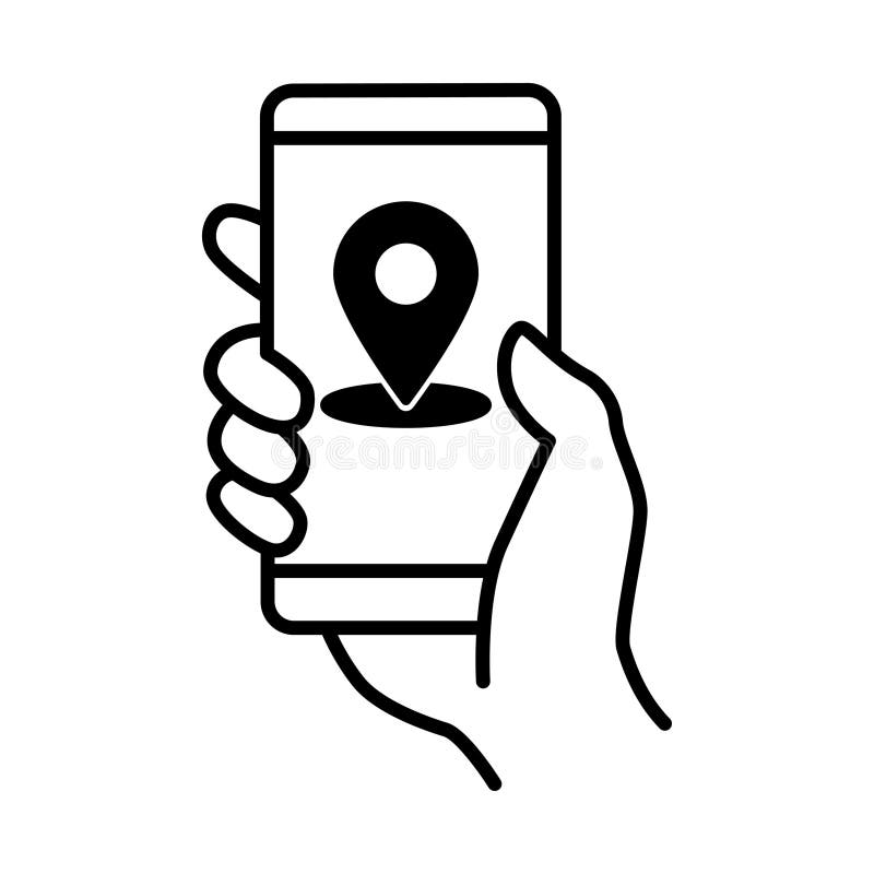 Hand Holding Mobile Phone and Pin Locator Icon Stock Vector ...