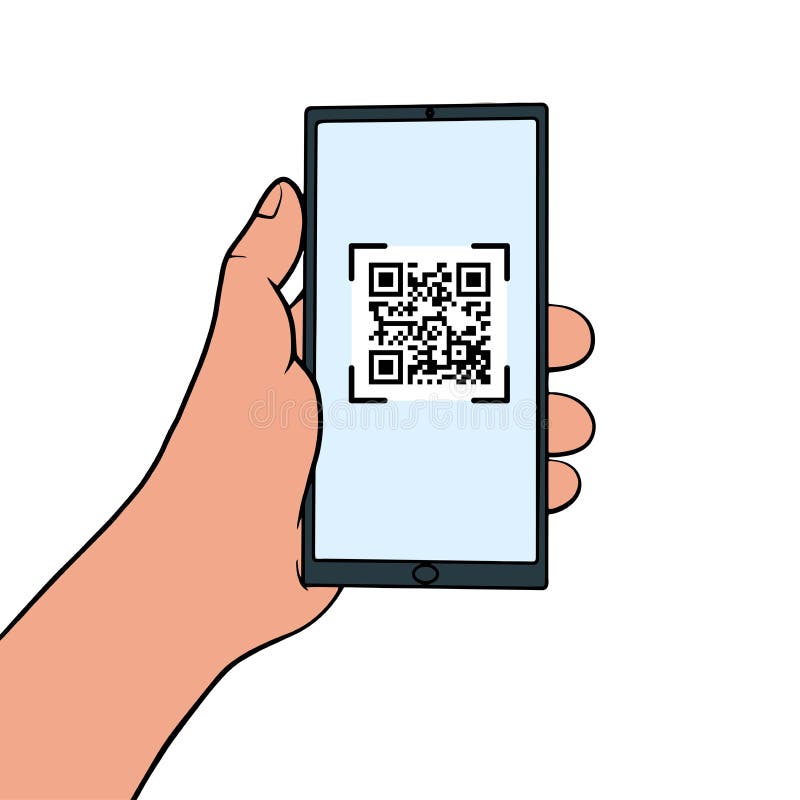 Hand Holding a Mobile Phone with QR Code on the Screen. QR Code ...