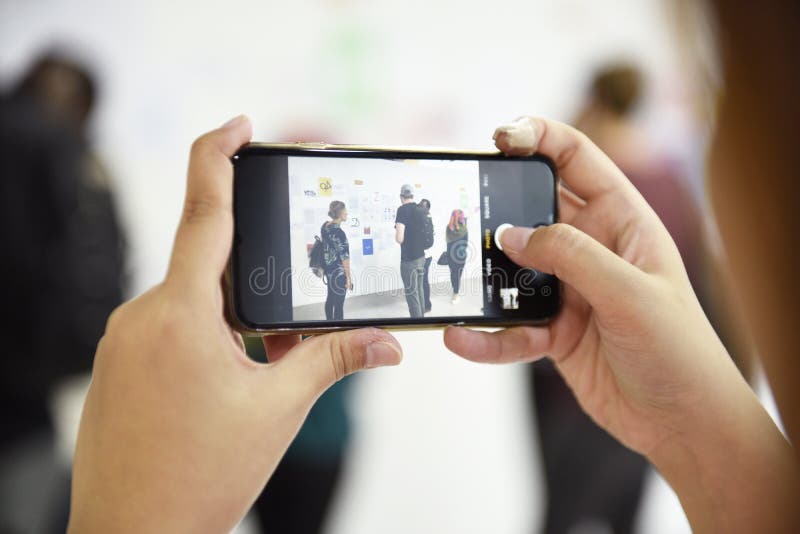 Hand Holding Mobile Phone Snap Taking Photo Stock Photo - Image of ...